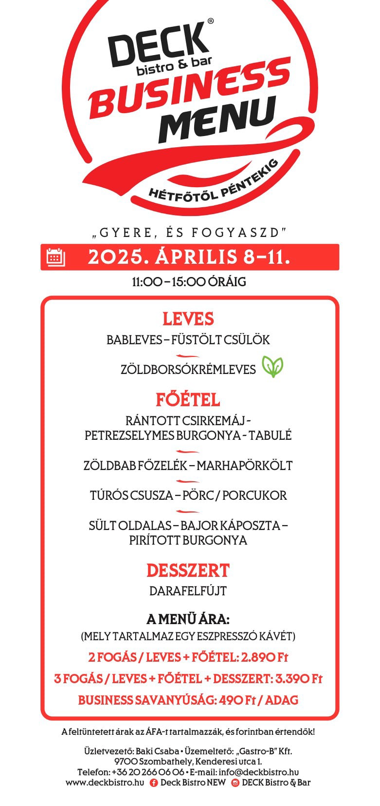 Business Menü – Deck Bistro